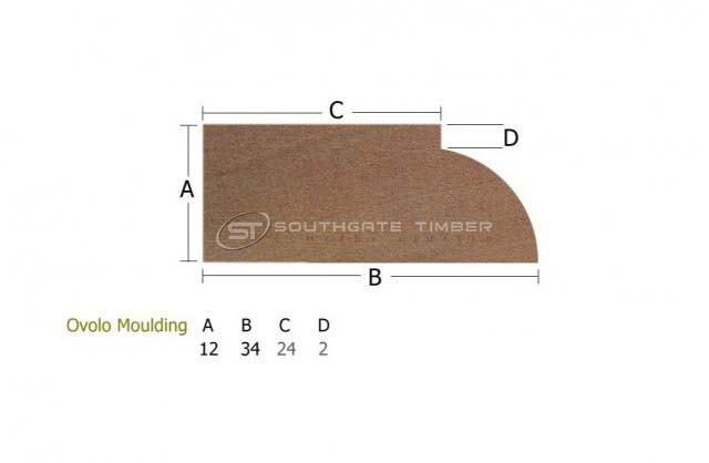 Far Eastern Hardwood 12 x 34mm Ovolo Moulding