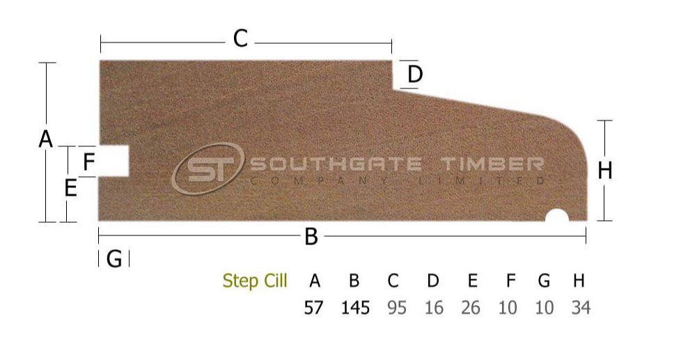 Far Eastern Hardwood 57 x 145mm Step Cill 95mm head with W/BD Groove